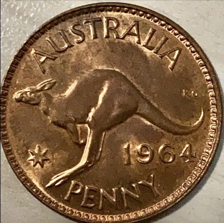 1964 Australia Last Queen Elizabeth Predecimal Penny UNC Auction (0005 ...