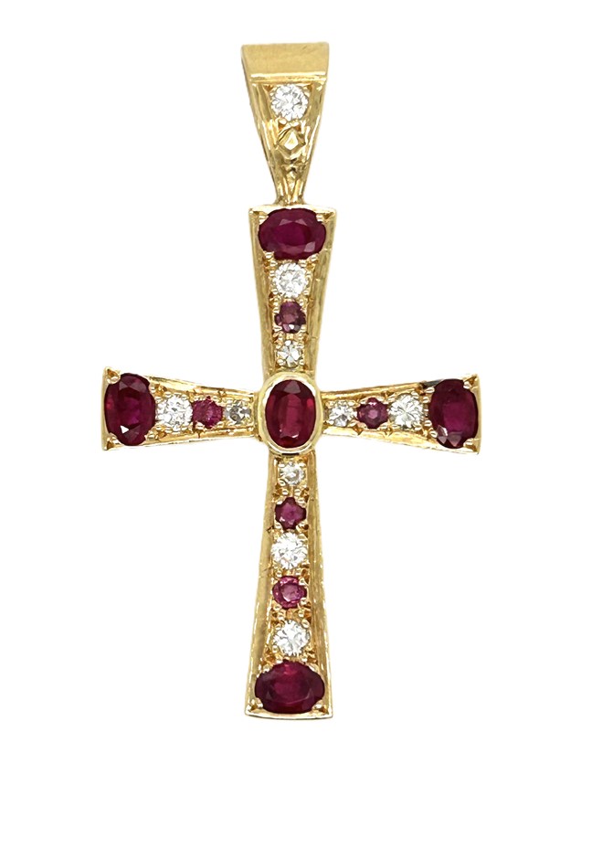18ct Yellow Gold Ruby & Diamond Cross Pendant With Bale Auction (0034 ...