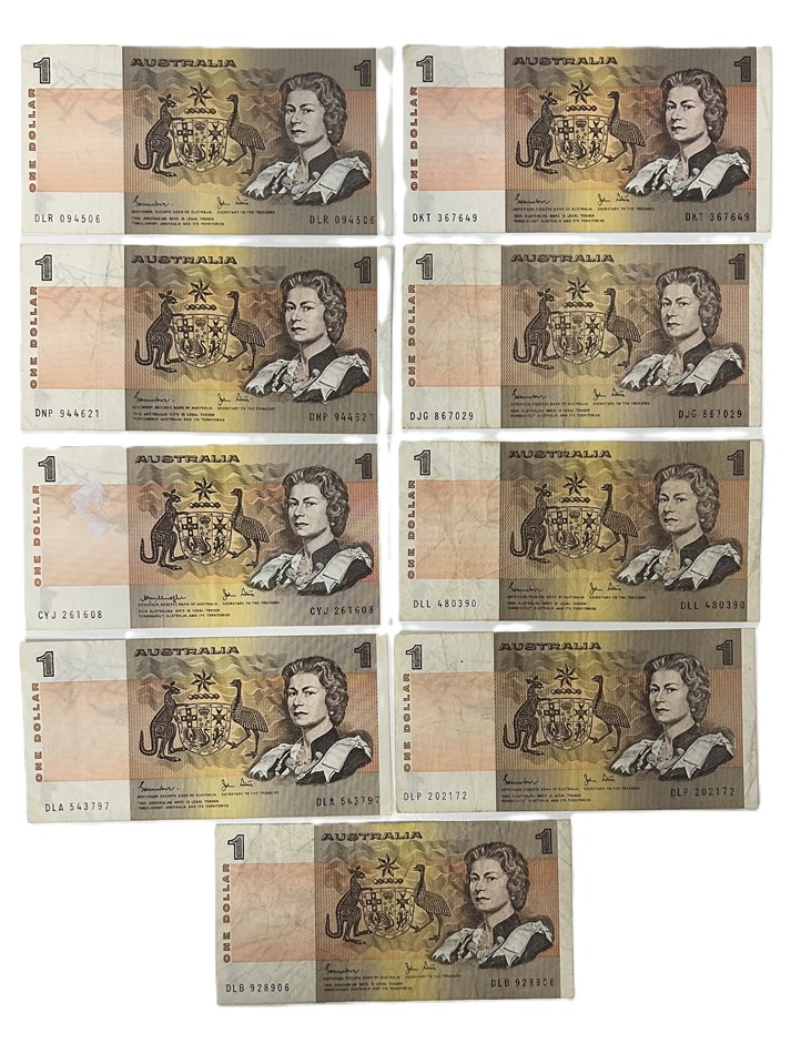 9 x Australian $1 Bank Notes Auction (0129-2559618) | Grays Australia