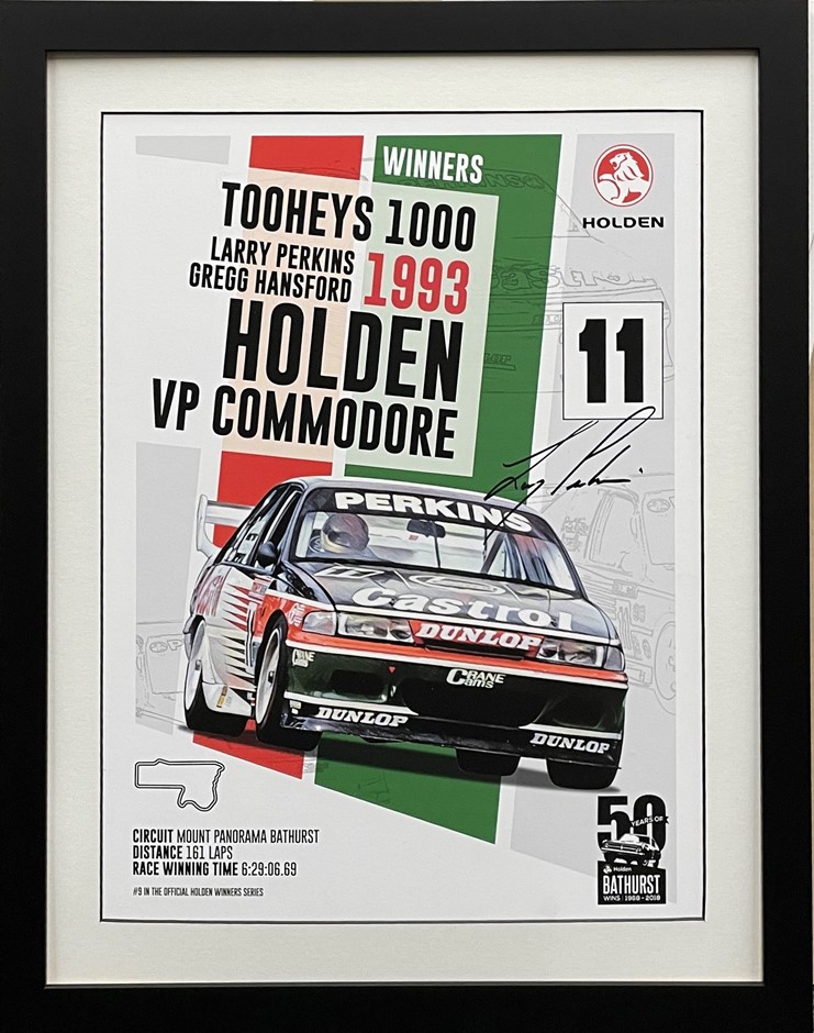 SIGNED LARRY PERKINS 1993 BATHURST WINNER HOLDEN COMMODORE VP FRAMED ...