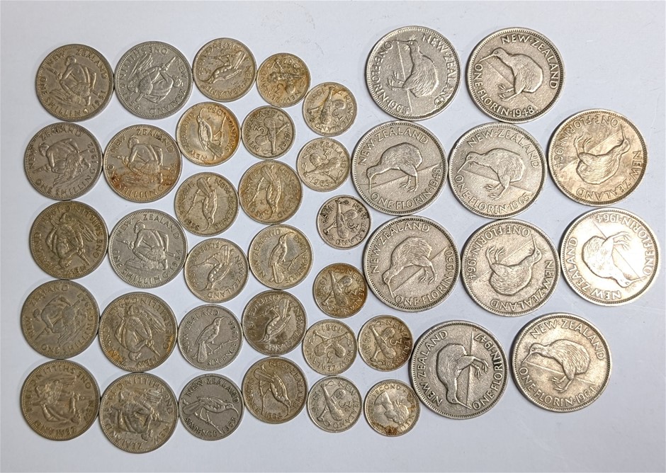40 New Zealand Pre Decimal Coin collection 3P 6P Shilling & Florin ...