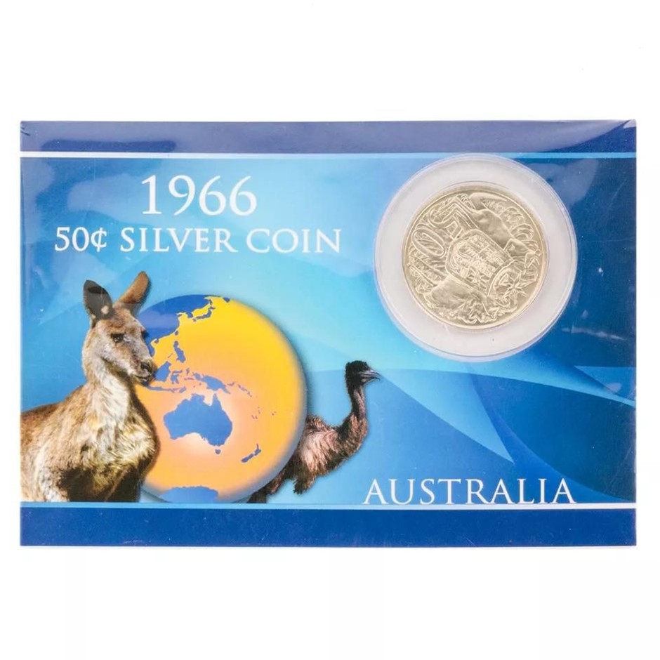 1966 Australian 50c Round Silver Coin - Carded by DCPL Auction (0010 ...