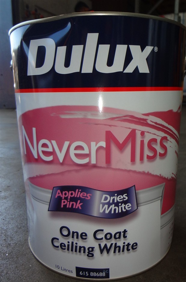 10L tin of Dulux Never Miss Applies Pink Dries White 1Coat Ceiling ...