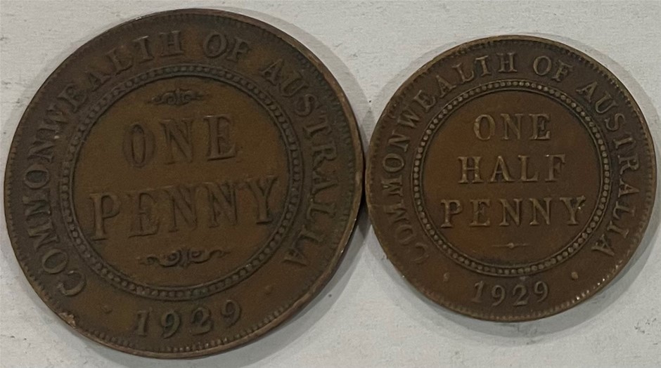 1929 Australia KGV One Penny and One Half Penny Pair Auction (0020 ...