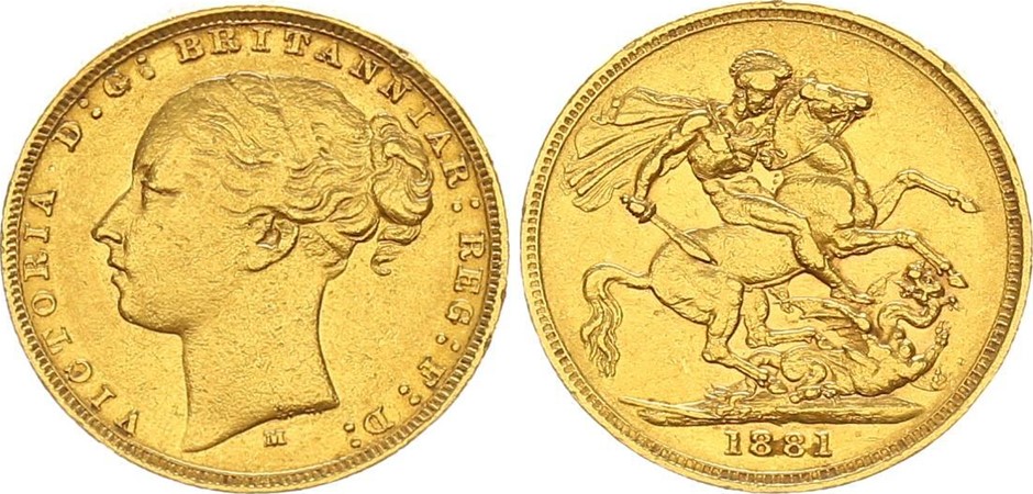 1881-Australia One Gold Victoria Sovereign Young Head, Melbourne Mint ...