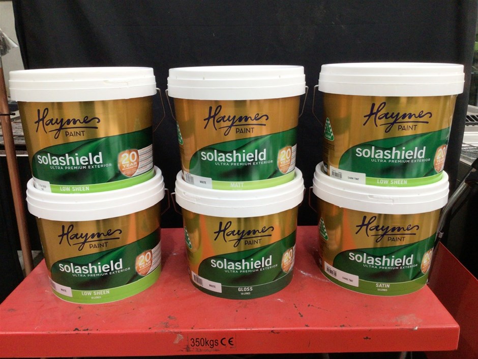 6 x Assorted 10 Litre Tubs of Haymes Solashield Paint Auction (0006 ...