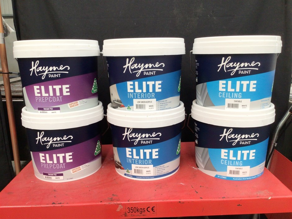 6 x Assorted 10 Litre Tubs of Haymes Elite Paint Auction (0010-3030003 ...