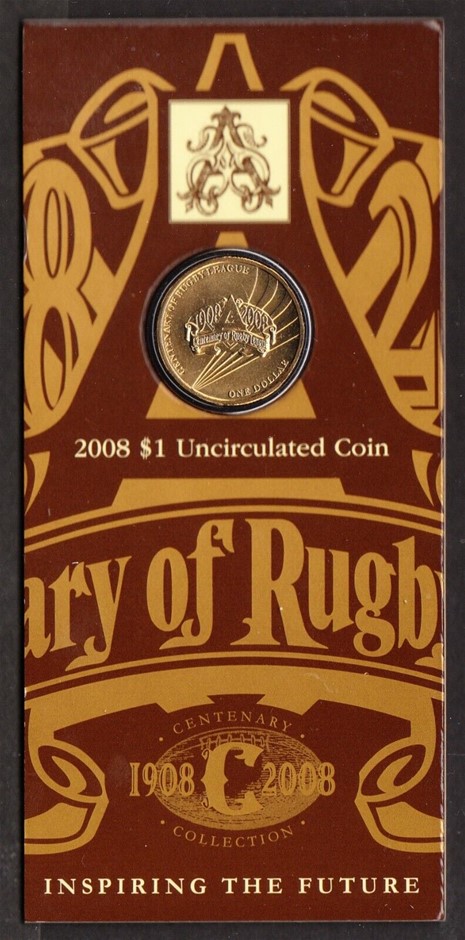 2008 $1 Centenary of Rugby League coin, Uncirculated (UNC) in Card ...