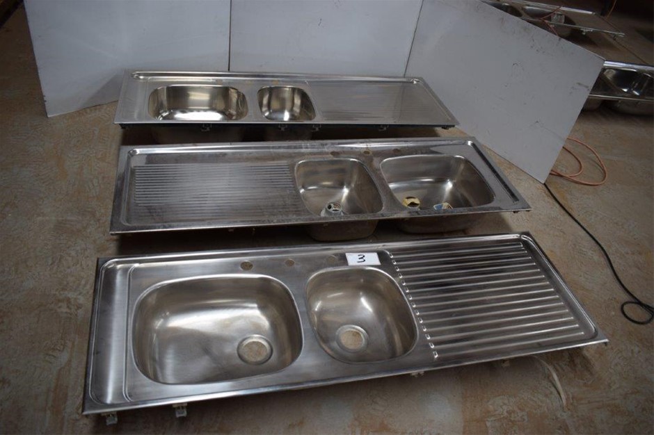 Lot of 3 Unused Stainless Steel Double Bowl, Single Drainer Sinks ...