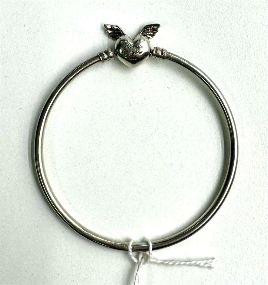 Pandora "Always By Your Side" Sterling Silver Bangle With Heart/Angel ...