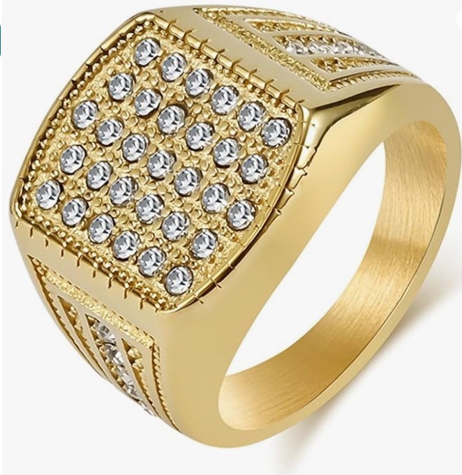 European design 18kt Yellow Gold Plated and simulated diamond ring ...