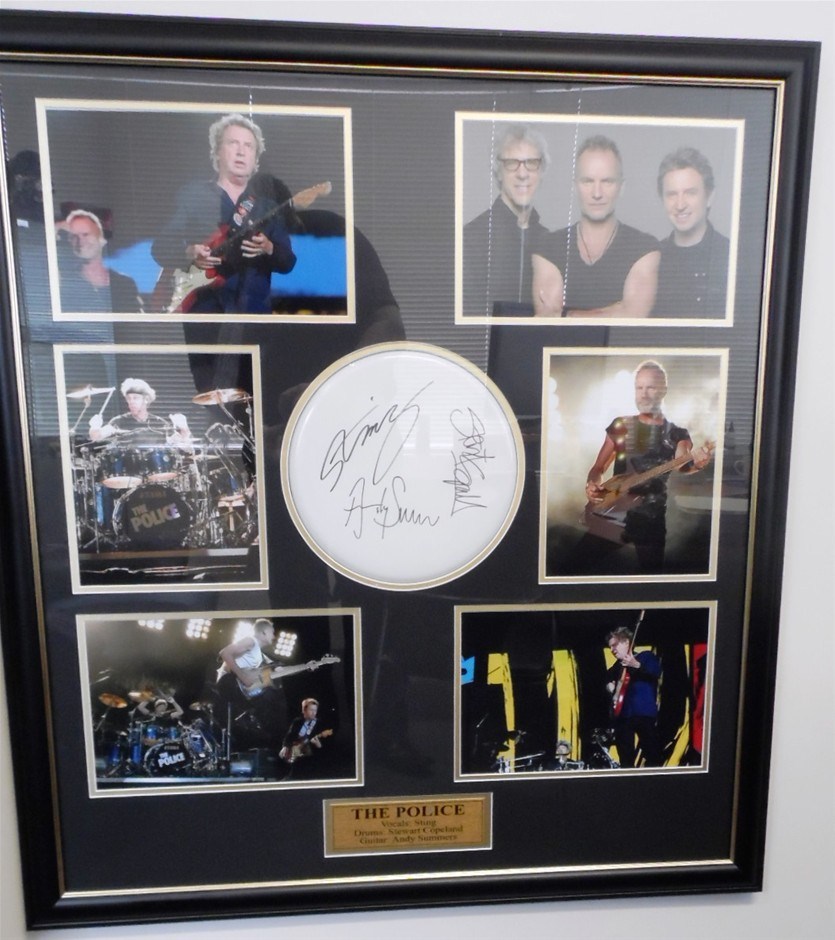 The Police Signed & Framed Drum Kit Head Auction (0011-9001506) | Grays ...