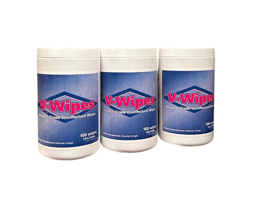 3x V-WIPES Hospital Grade Disinfectant Wipes Tubs (100 Wipes Per Tub ...