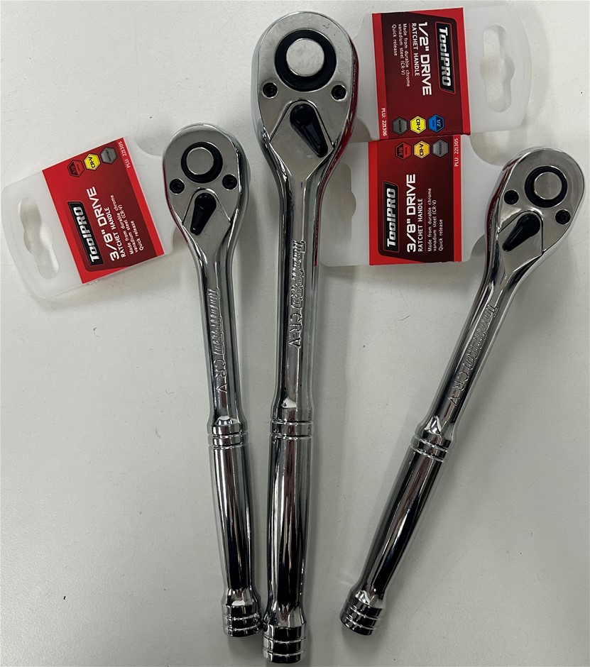 Toolpro 1/2" Drive Rachet Handle & 2X 3/8" Drive Ratchet Handle Auction ...
