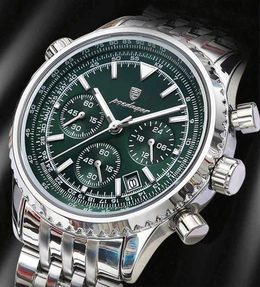 NEW POEDAGAR SS Green Chronograph Men's Quartz Wristwatch Auction (0004 ...