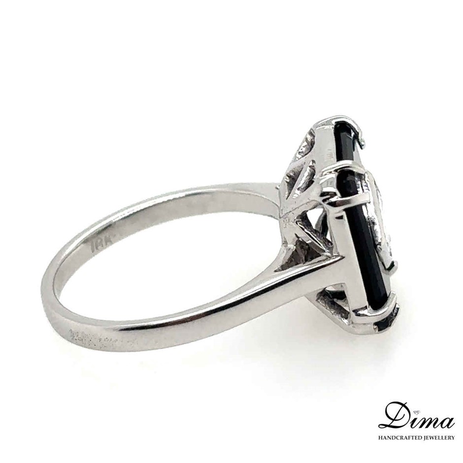 0.82Ct F/SI Princess Cut Diamond & Rectangular Tablet Cut Onyx Ring 18K ...