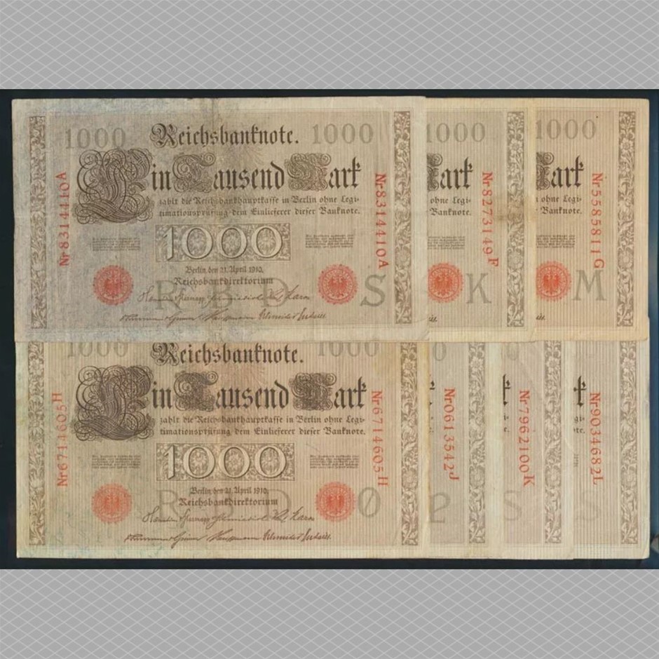 Germany: Empire 1910 (1916) 1000 Mark "SET OF 7 SUFFIXES". Pick 44b F ...