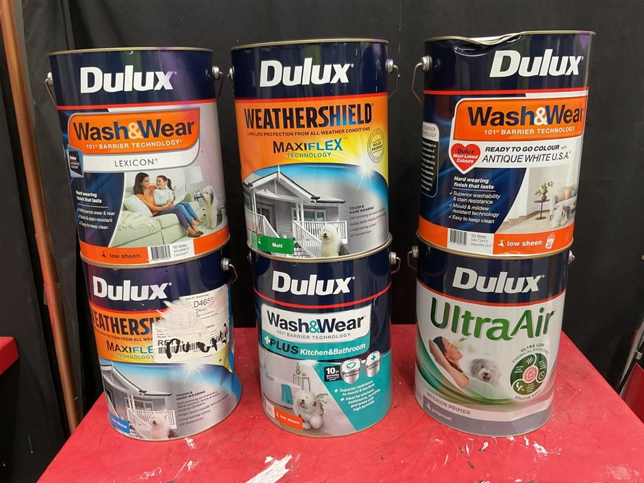6 x Assorted 10 Litre Tins of Dulux Paint Auction (0028-3031283 ...