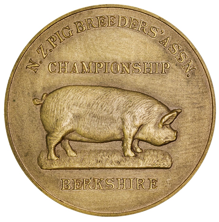 N.Z. Pig Breeders' Assn., Championship Berkshire, uniface, struck in ...