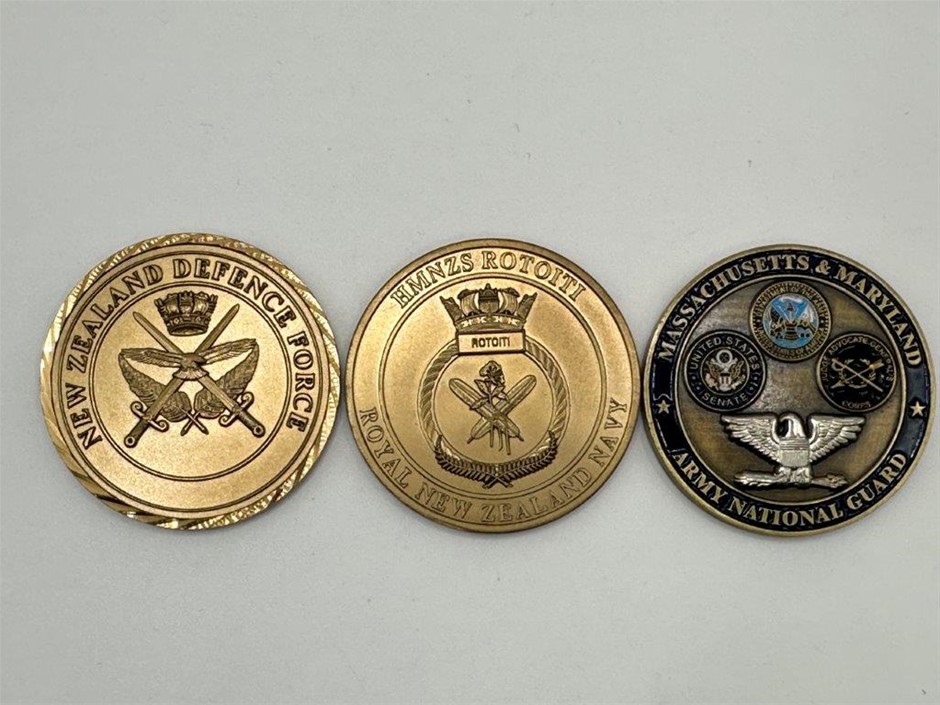 3 x Assorted Challenge coins, for NZ Defence Force, uncirculated ...