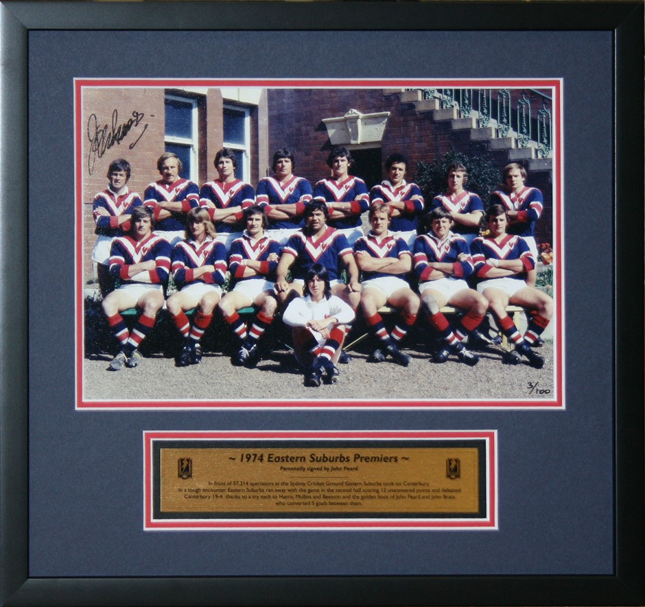 JOHN PEARD SIGNED 1974 ROOSTERS EASTERN SUBURBS PREMIERS TEAM PHOTO ...