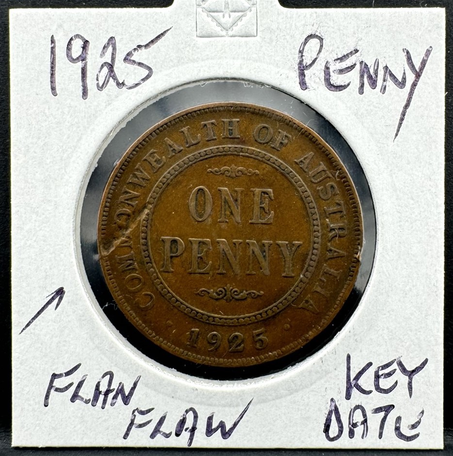 1925 AUSTRALIAN KEY DATE ONE PENNY WITH FLAN/PLANCHET FLAW (EXTREMELY ...