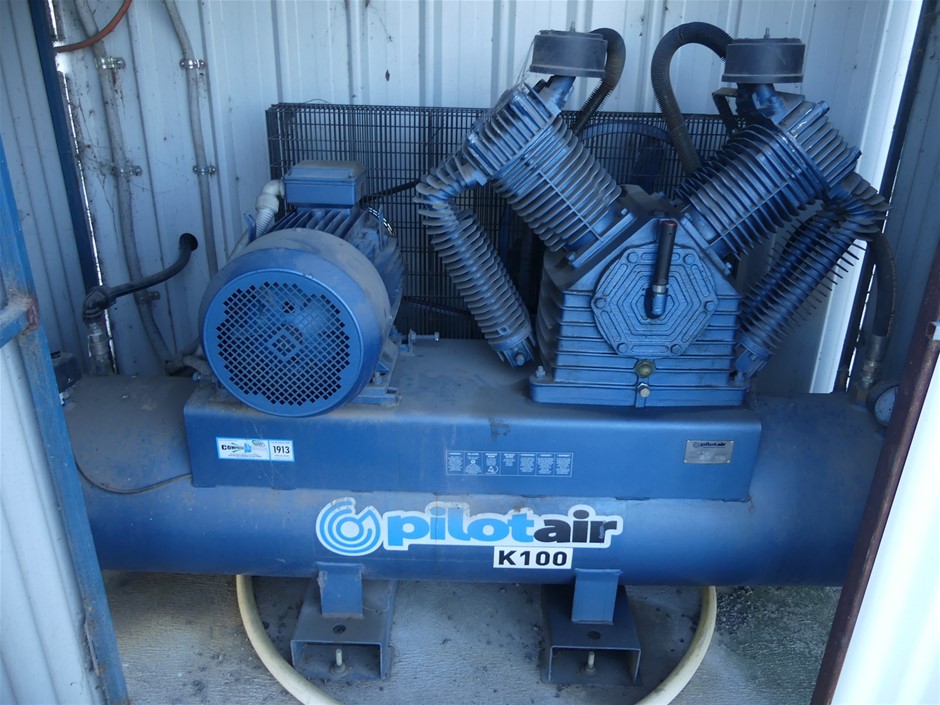 Pilot K100 Industrial Twin Cylinder Air Compressor And Housing Auction ...