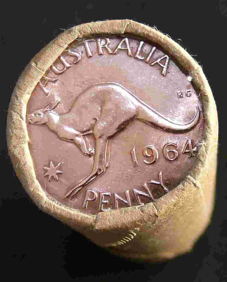 Roll of 1964 (QEll) Australian Penny (50x Circulated Coins in a Roll ...