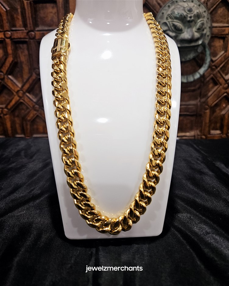 4-Layer 18k Yellow Gold-Plated Cuban Chain stamped-55cm-Quality ...