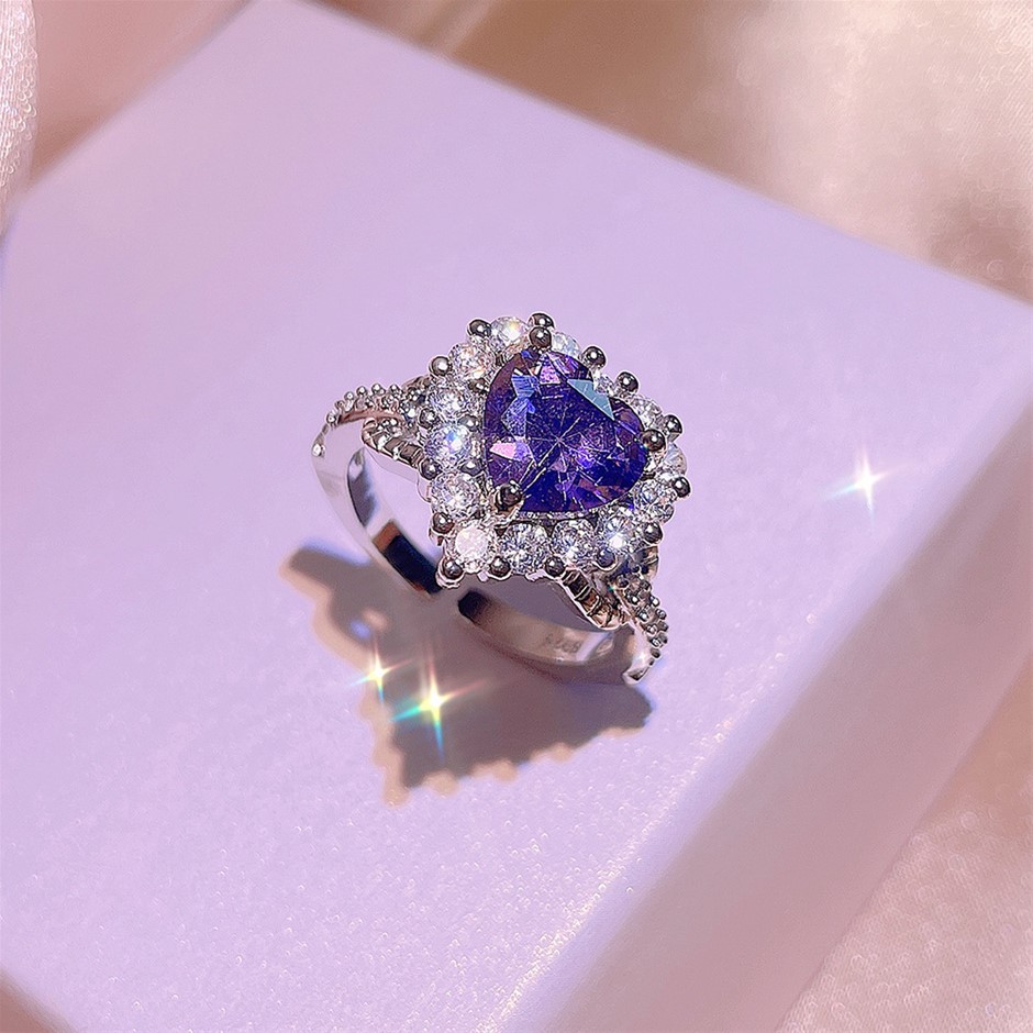 Elegant 18K Triple White Gold plated Lab Simulated Amethyst Resizable ...