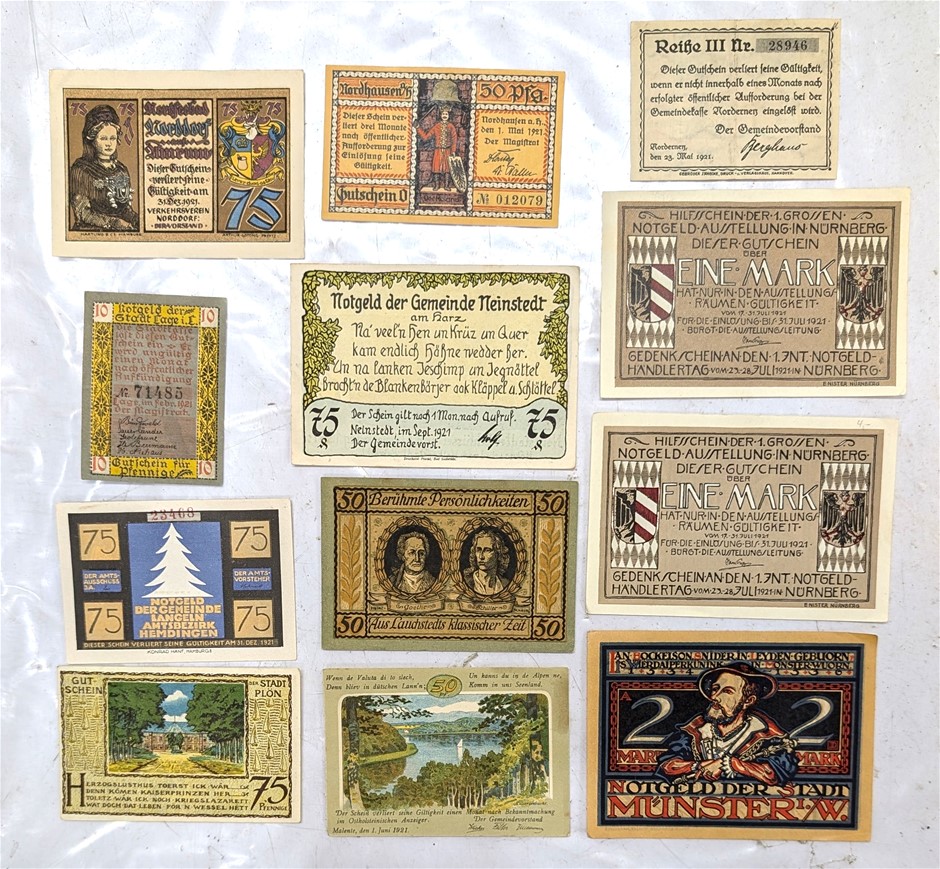 Early 1920s Germany NOTGELD Emergency Money Banknote Collection Auction ...