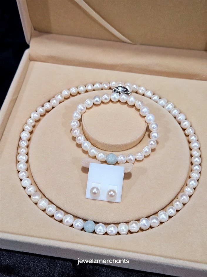 Buddha Stones 925 Silver Set Freshwater Pearl Nature 9-10mm (925)-55cm Auction (0001-2564349 ...