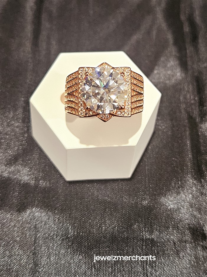 5.0CT GRA Moissanite White Brilliant Cut 18k Rose Gold Vermeil Ring ...