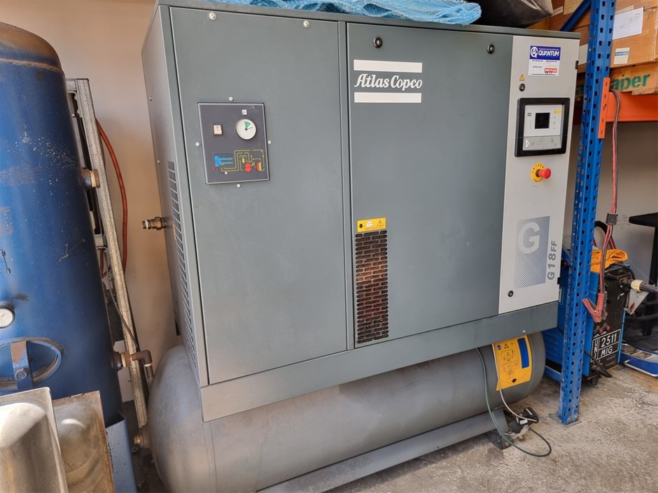 Atlas Copco Model GA18 FF w/ 220 Litre Tank and Inbuilt Refrigerated ...