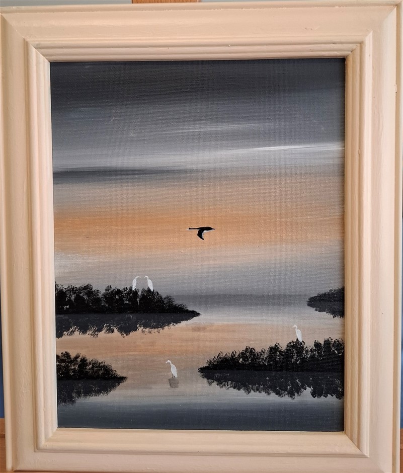 Title back water bird life, size image 20x25 cm framed, by DOUG FRITH ...