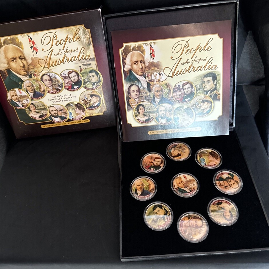 PEOPLE WHO SHAPED AUSTRALIA NINE GOLD PLATED Half PENNIES ENAMEL ...