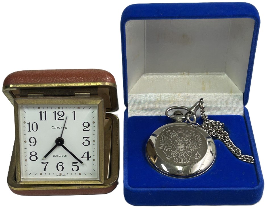 Vintage Chelsea Travel Alarm Clock in Brown Leather Case Auction (0138 ...