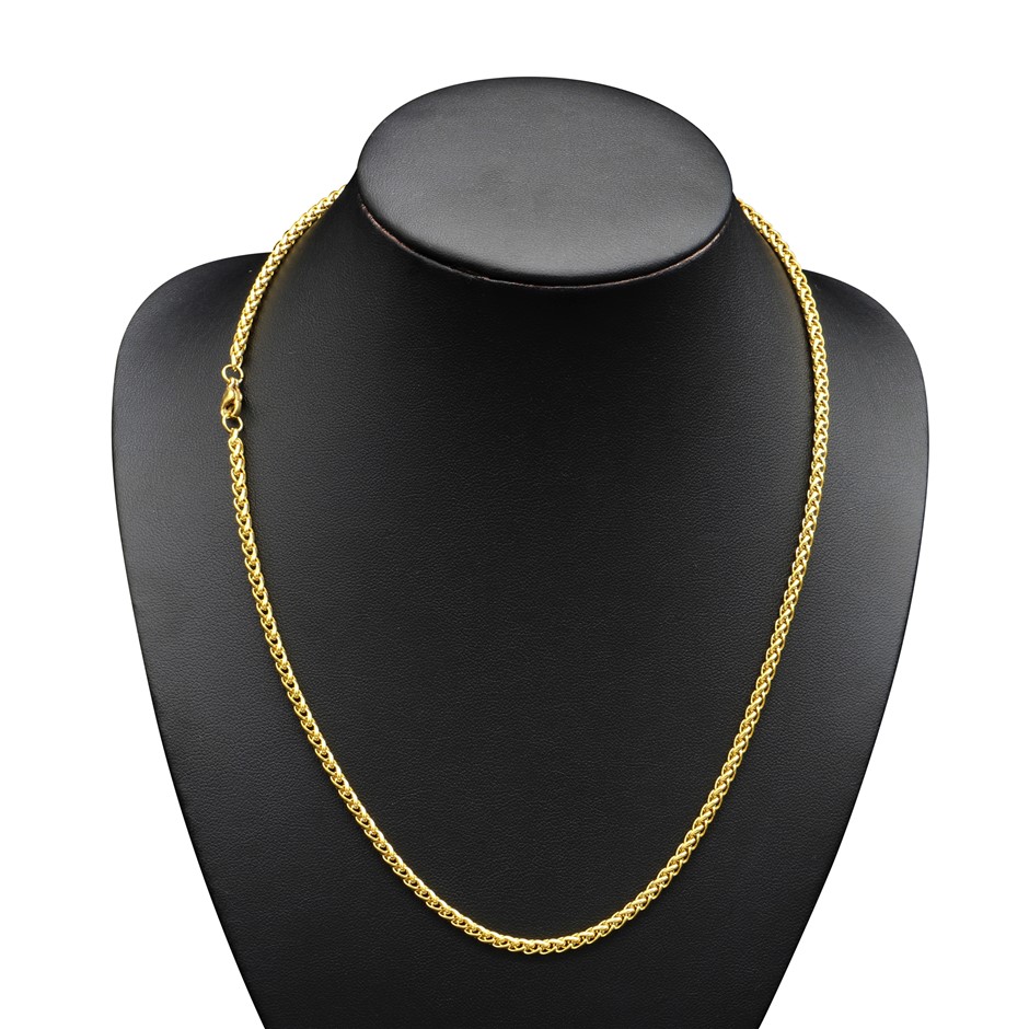 Classic 3mm Wide Stainless Steel Wheat Chain Necklace - 60cm (Yellow ...