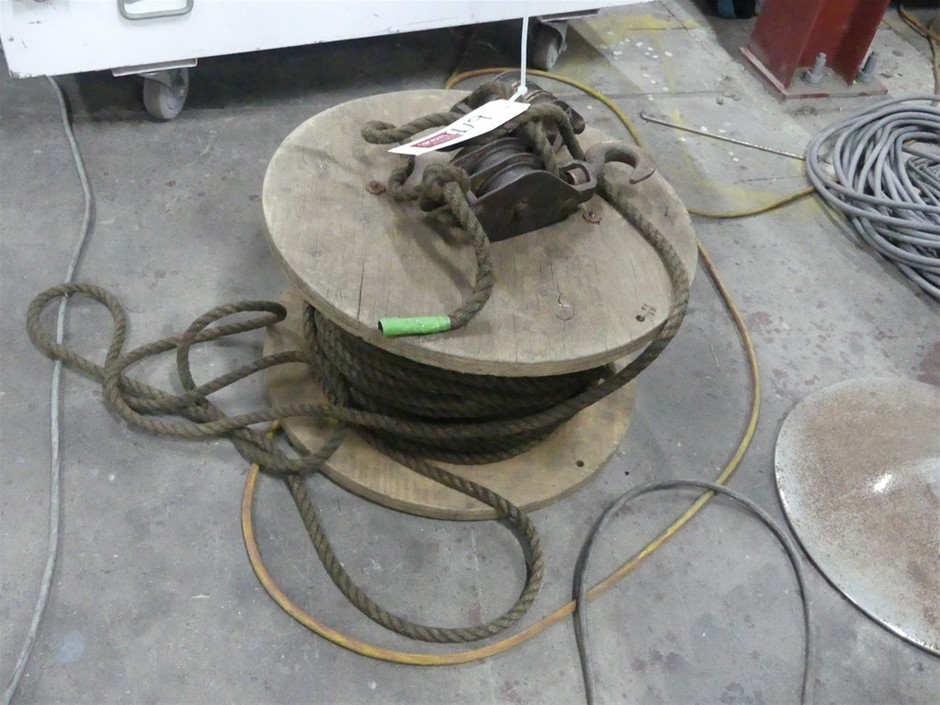 Vintage Rope Spool With Sheave Blocks Auction (0219-5059215) | Grays ...