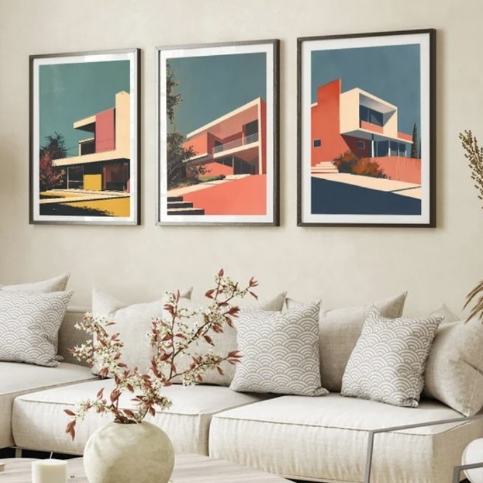 3pcs " MODRNISTIC ARCHITECTURE " Canvas Prints Auction (0021-2566050) | Grays Australia