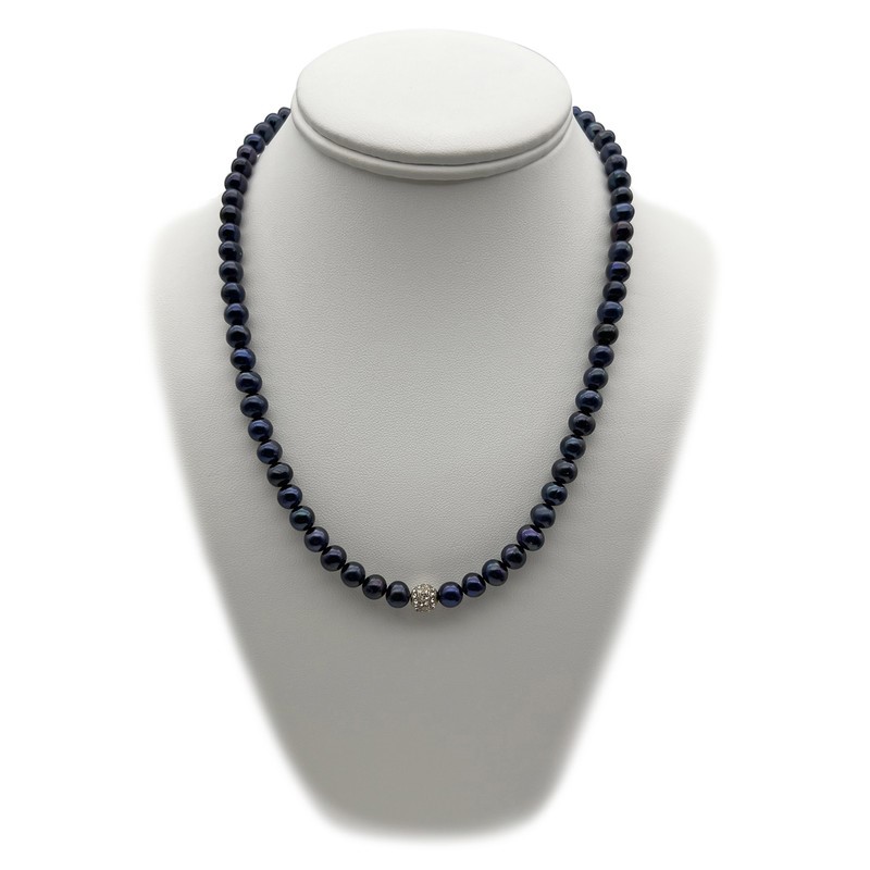 7-8mm Natural Black Pearl & Rhinestone Real 18k Gold Plated Necklace ...