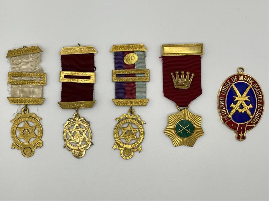Collection of 5 x Masonic Medals incl Grand Lodge of Mark Master Masons Auction (6382-5059161 ...