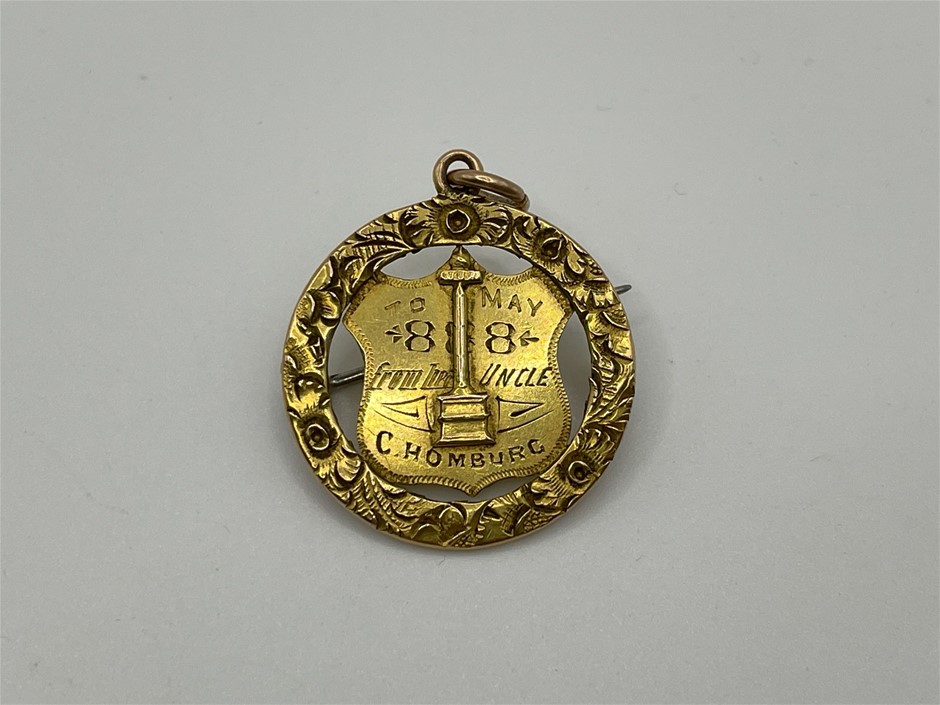 1905 Melbourne 8Hrs Committee, 15Ct Gold medal fob, 8 Hours Committee ...