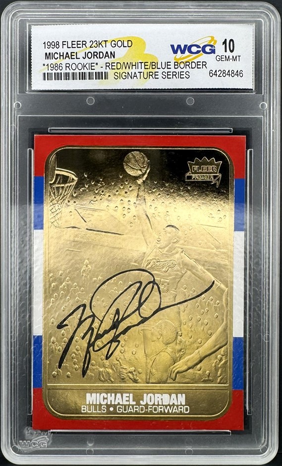 1998 FLEER 23 CARAT GOLD MICHAEL JORDAN '1986 ROOKIE' SIGNATURE CARD ...