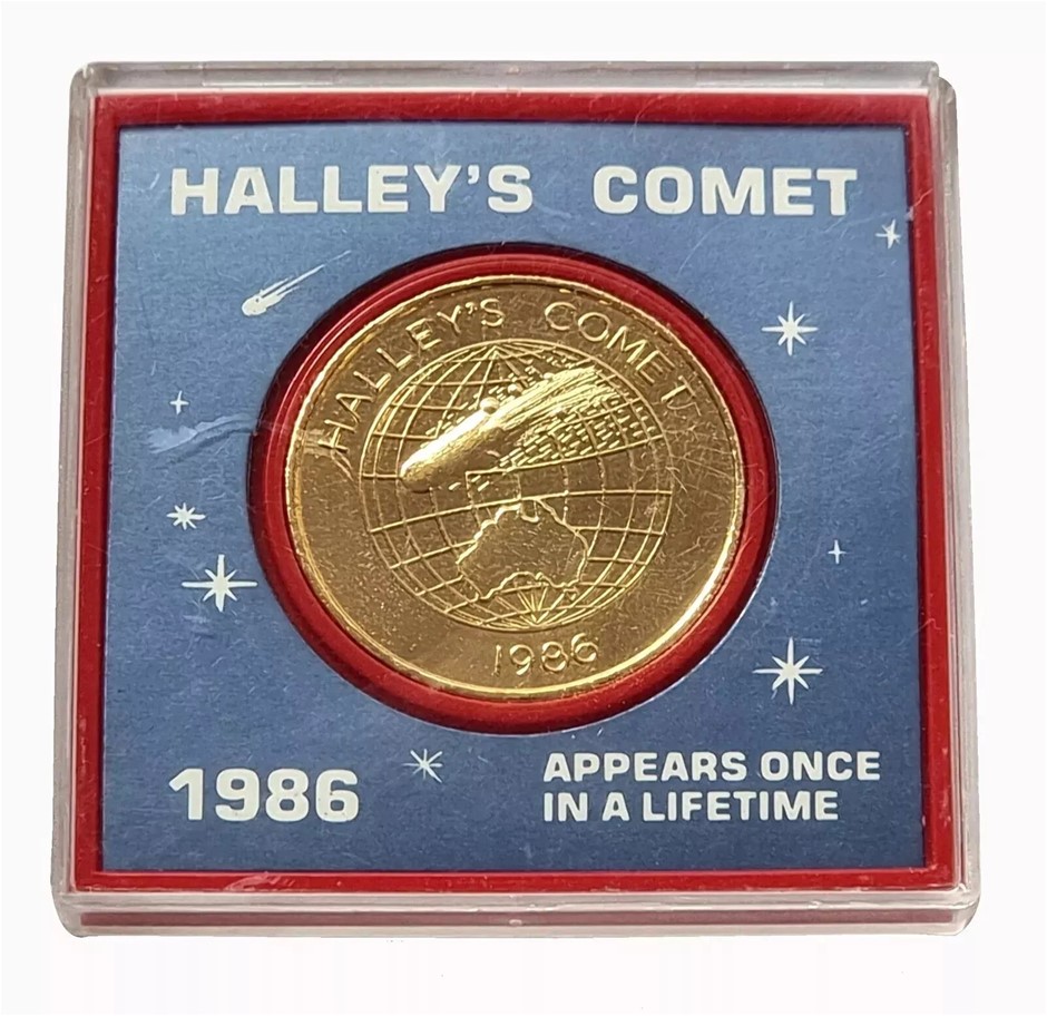 Australia: 1986 Halley's Comet gold gilt cased medal medallion Auction (0016-2568763) | Grays ...