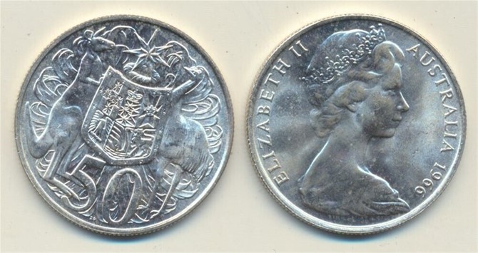 Australia: 1966 Round 50c Silver Coin B/UNC Nice! Auction (0022-2569520 ...