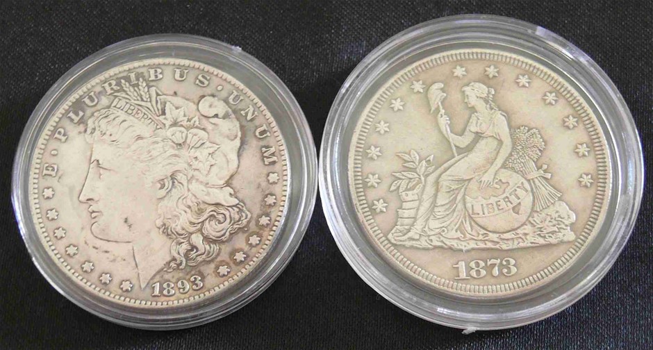 2x Reproduction American Coins (1873, 1893). Auction (0035-2569614 ...