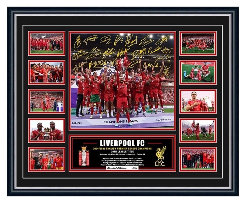 LIVERPOOL FC 2025 EPL CHAMPIONS SIGNED FRAMED LIMITED EDITION ...