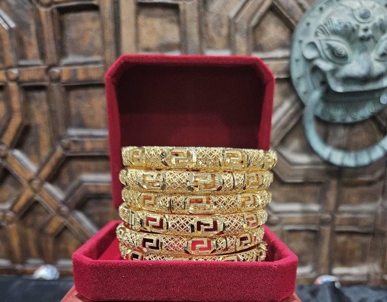 6pcs x 24KGP Triple Yellow Gold Plated Bangles Design Versace with ...