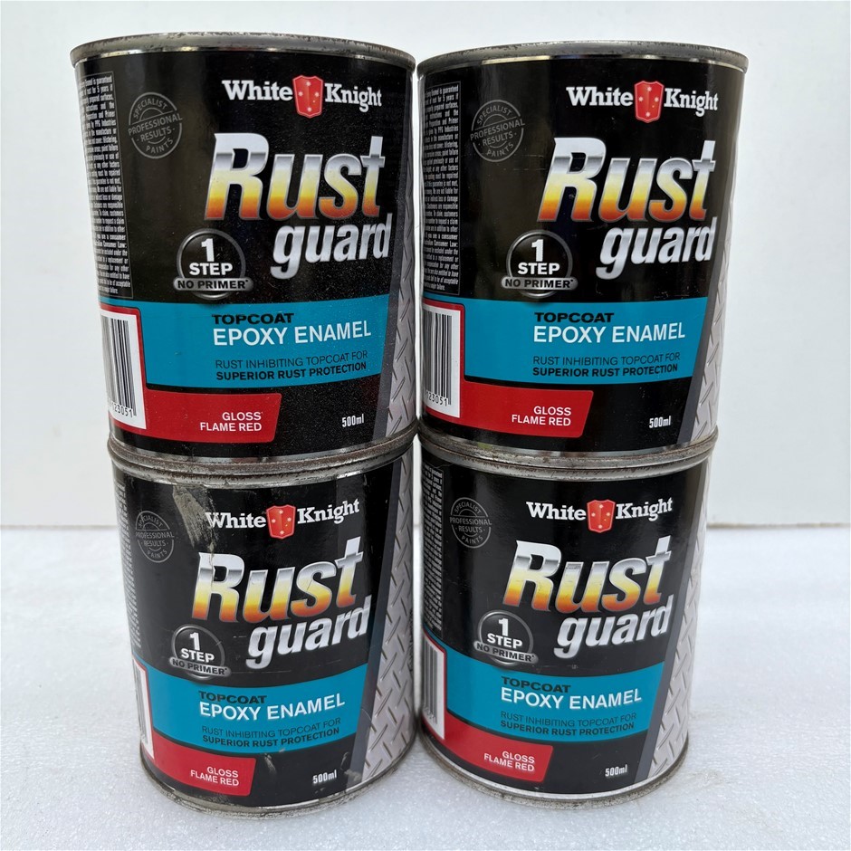 4x White Knight Rust Guard Epoxy Enamel Paint Gloss Flame Red 500ml ...